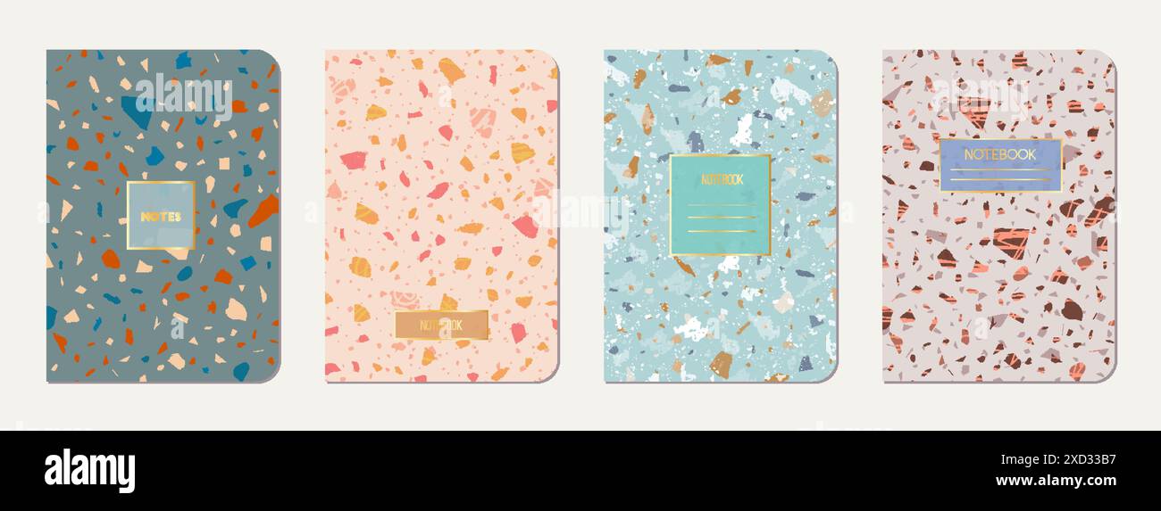 School diary cover design. Terrazzo abstract background made of natural ...