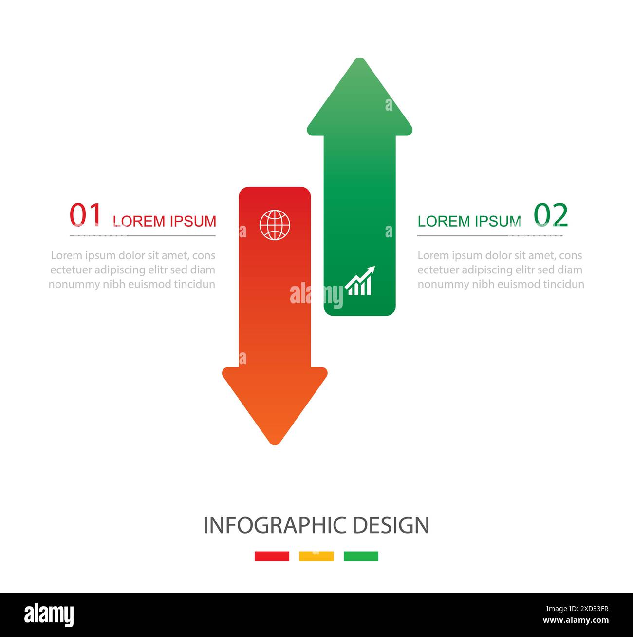2 data infographics arrow up and down layout template. Illustration red and green arrow stocks ...