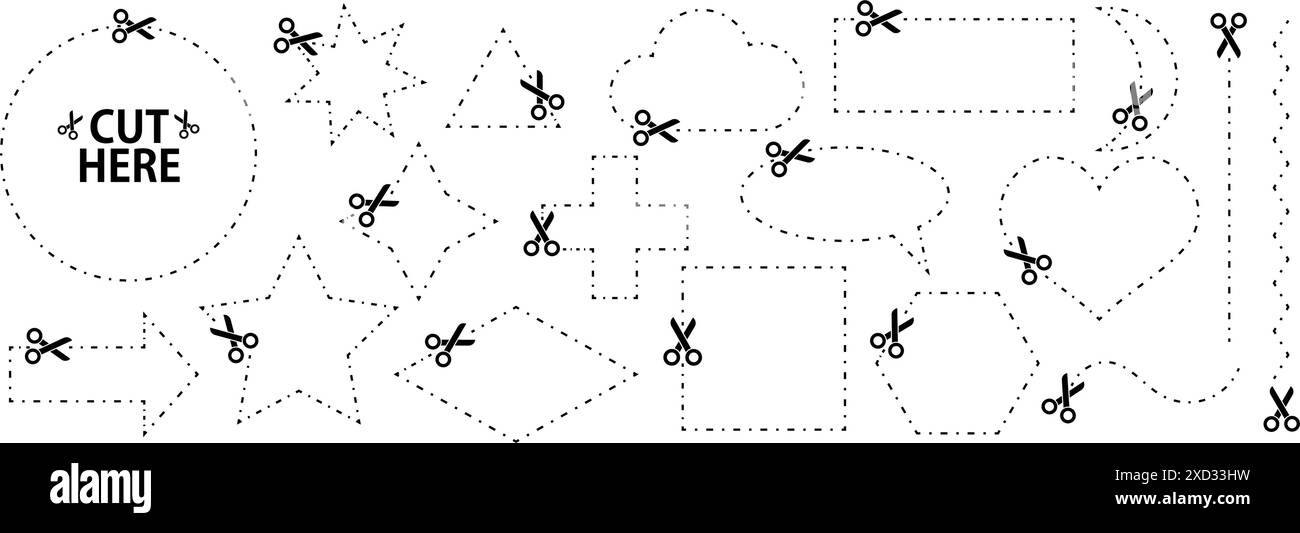 Set of scissors with cut lines. Vector collection of speech bubble ...
