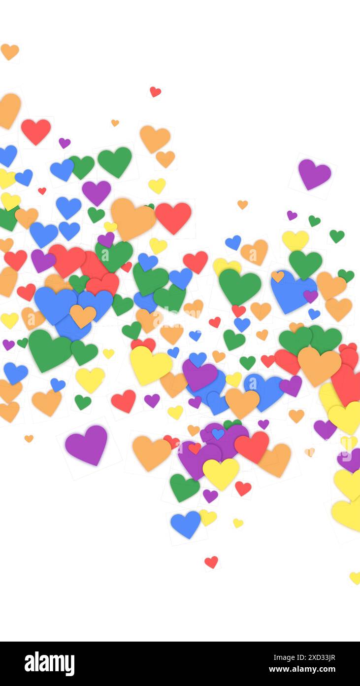Valentine hearts, flying, falling down, floating. Rainbow colored ...