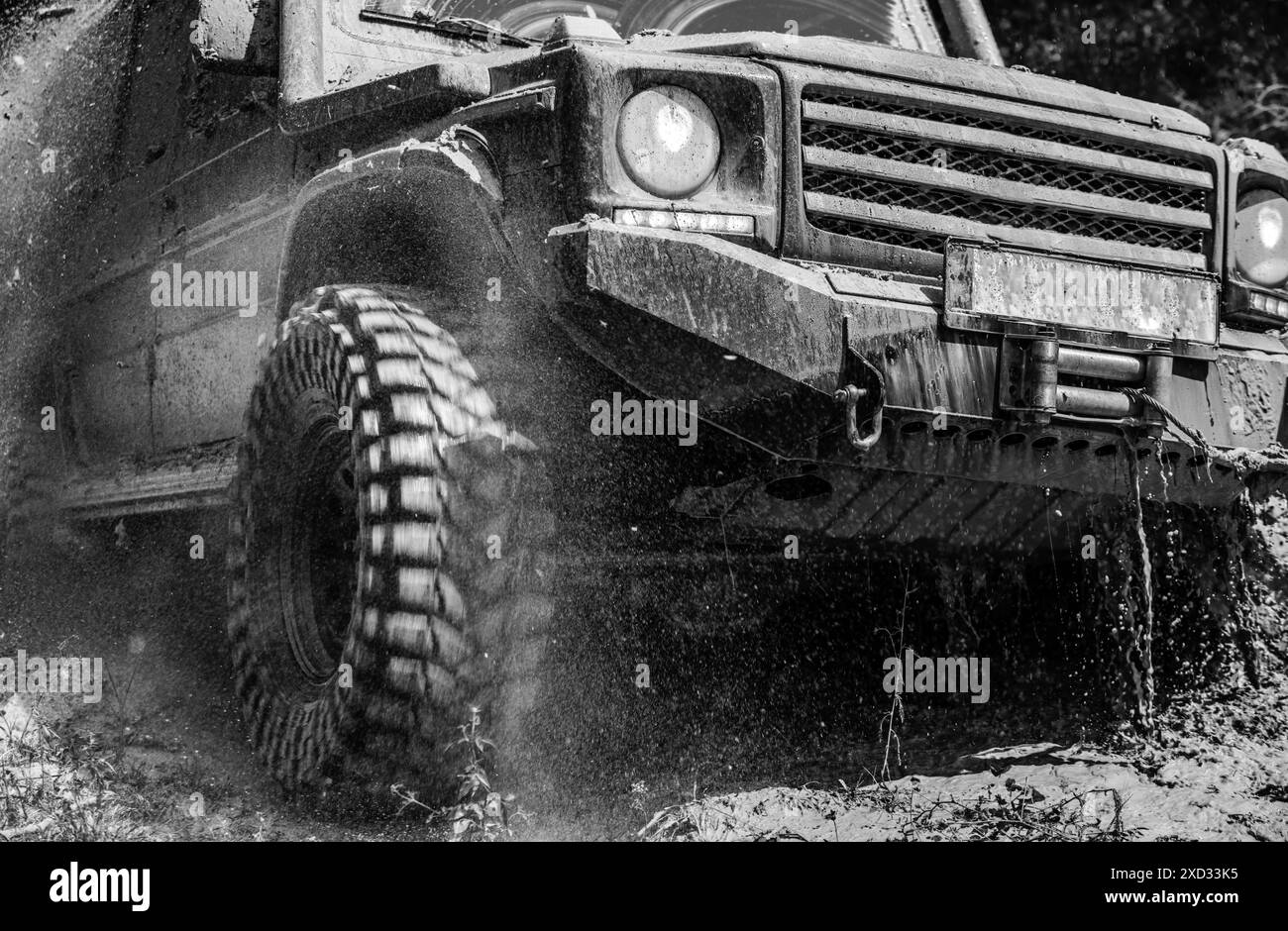 Off-road travel on mountain road. Travel concept with big 4x4 car. Mud ...