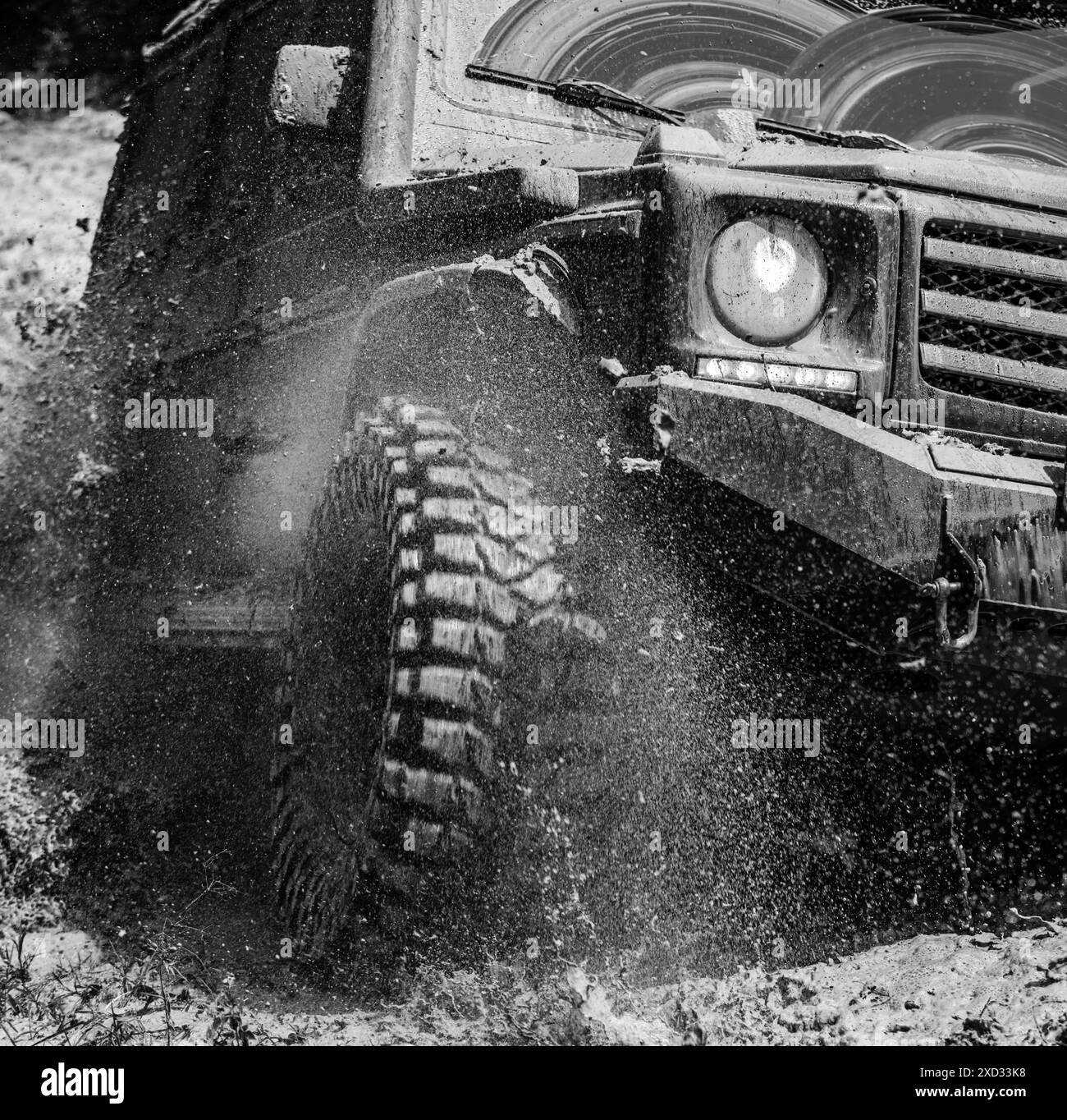 Off-road travel on mountain road. Travel concept with big 4x4 car. Mud ...