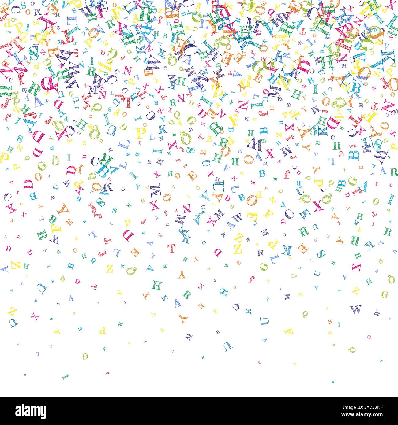 Scattered letters of latin alphabet. Colorful childish floating ...