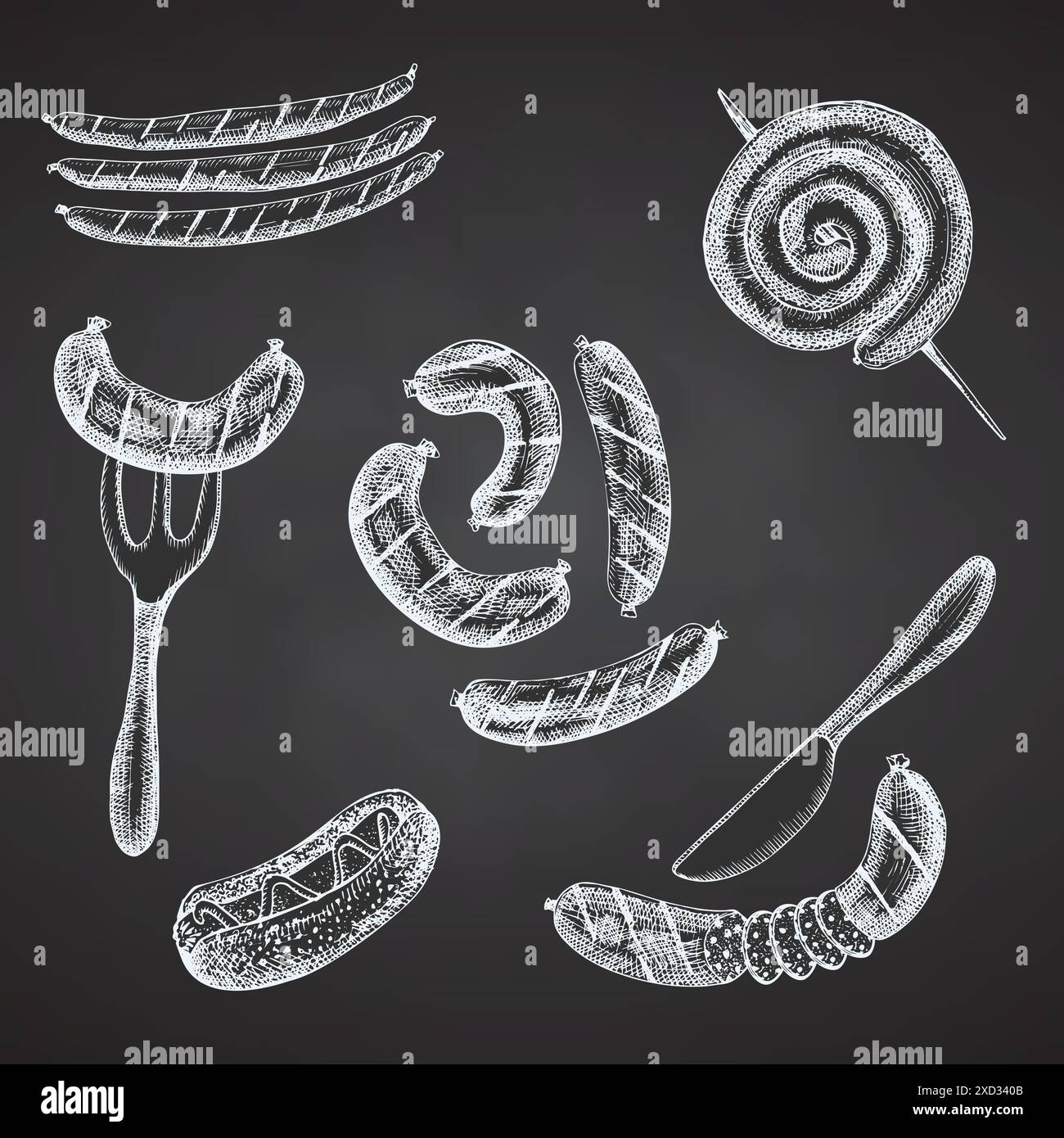 Oktoberfest food hand drawn chalk sketch collection. Snack for beer ...