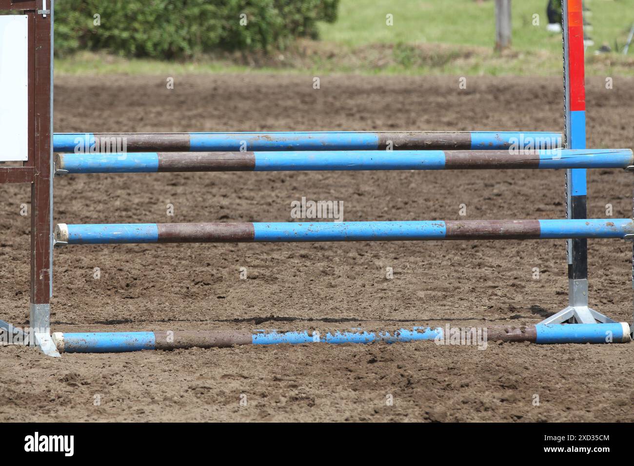 Show jumping poles obstacles, barriers, waiting for riders on show ...