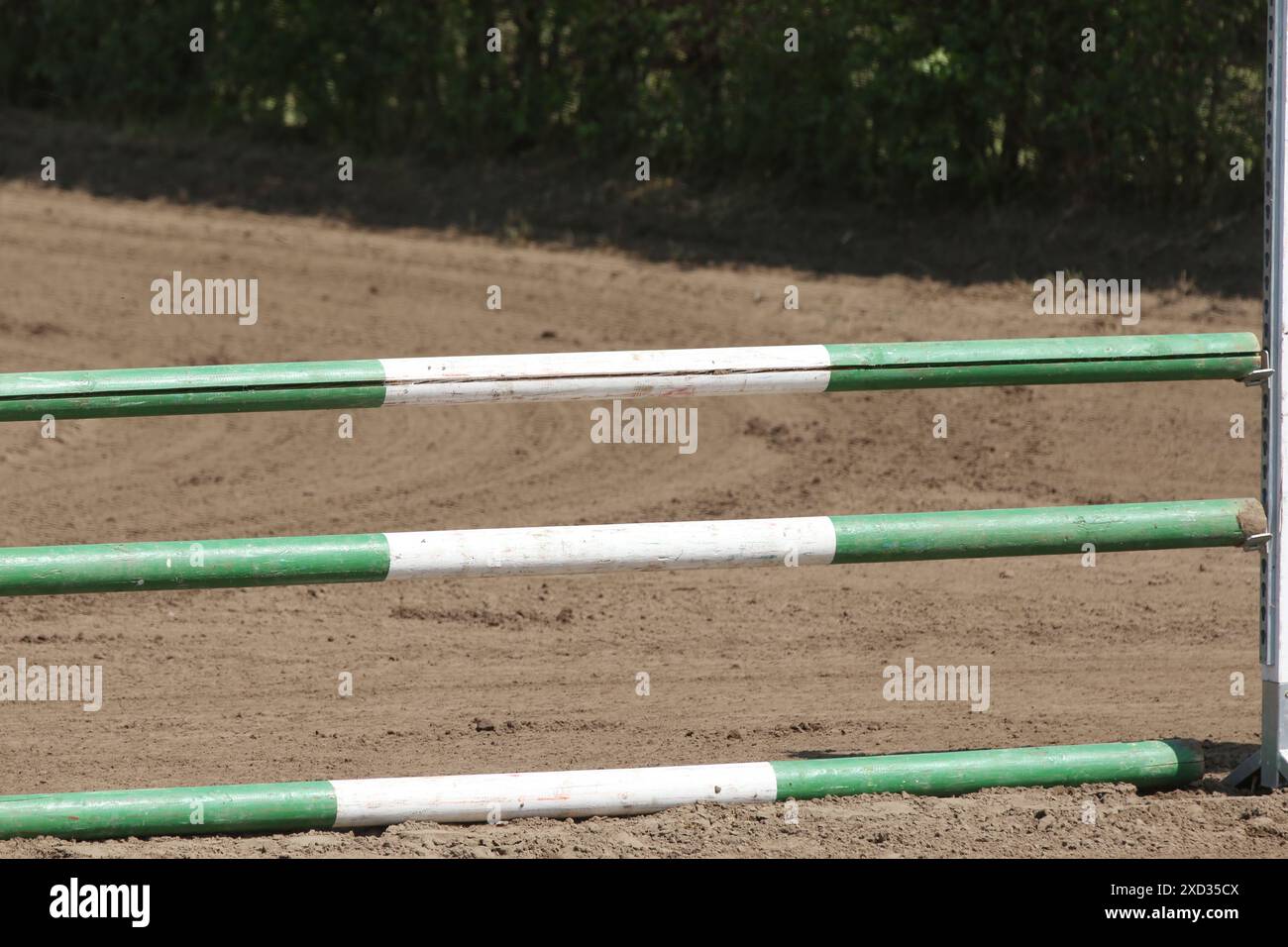 Show jumping poles obstacles, barriers, waiting for riders on show ...