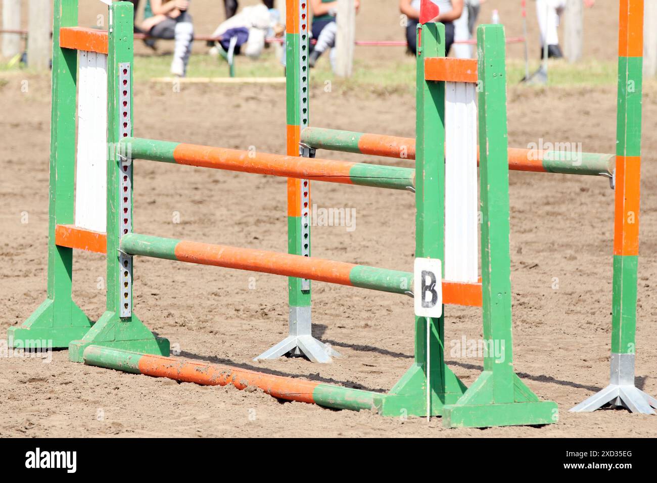 Show jumping poles obstacles, barriers, waiting for riders on show ...