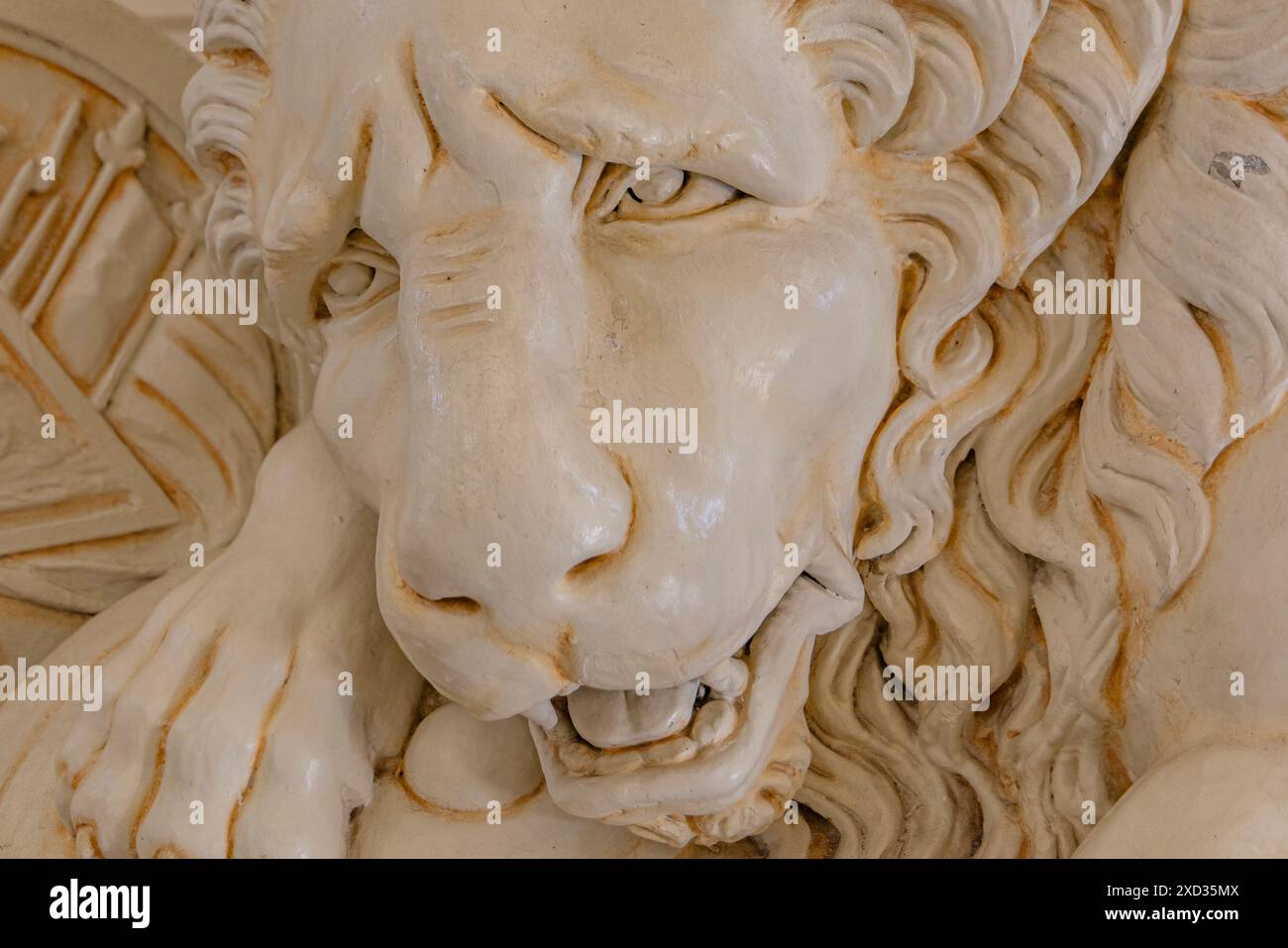 Leon, Nicaragua - March 16, 2024: Marble lion sculpture in the white ...
