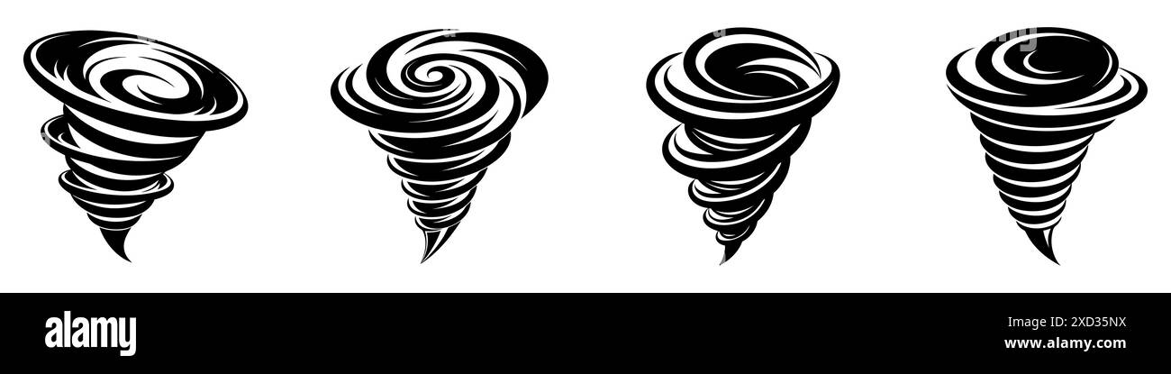 Tornado icons set. Hurricane symbol. Black typhoon icon isolated on ...