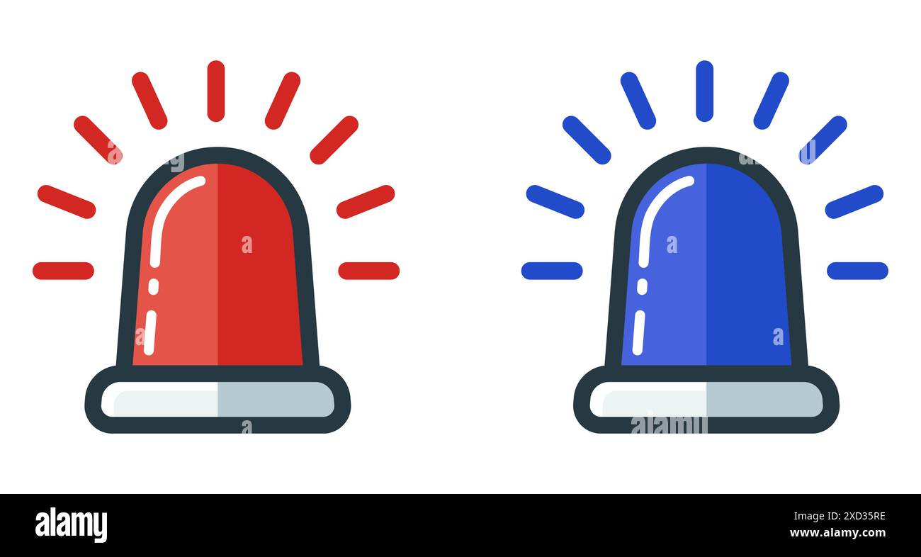 Emergency flashers siren icon. Set of red and blue emergency siren ...