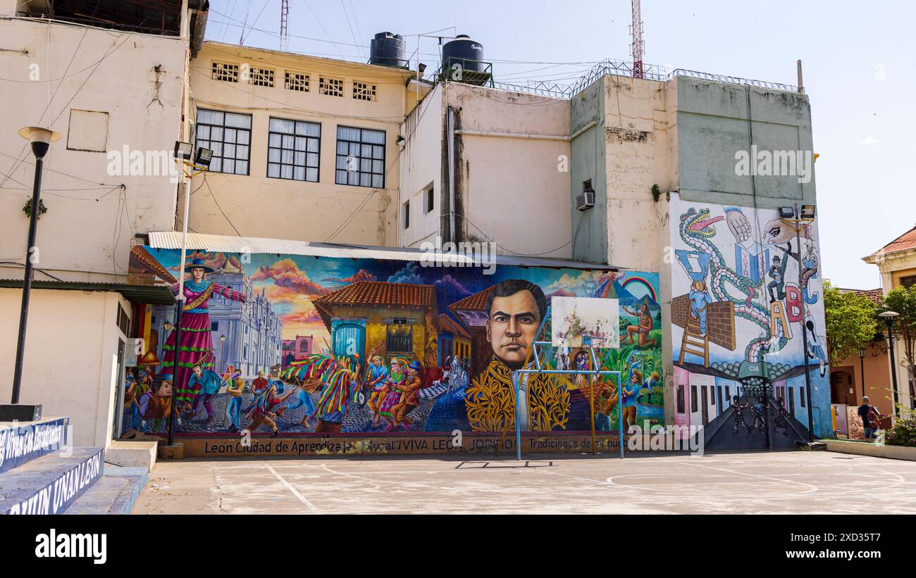 Leon, Nicaragua - March 17, 2024: Mural as symbol Leon UNESCO city of ...