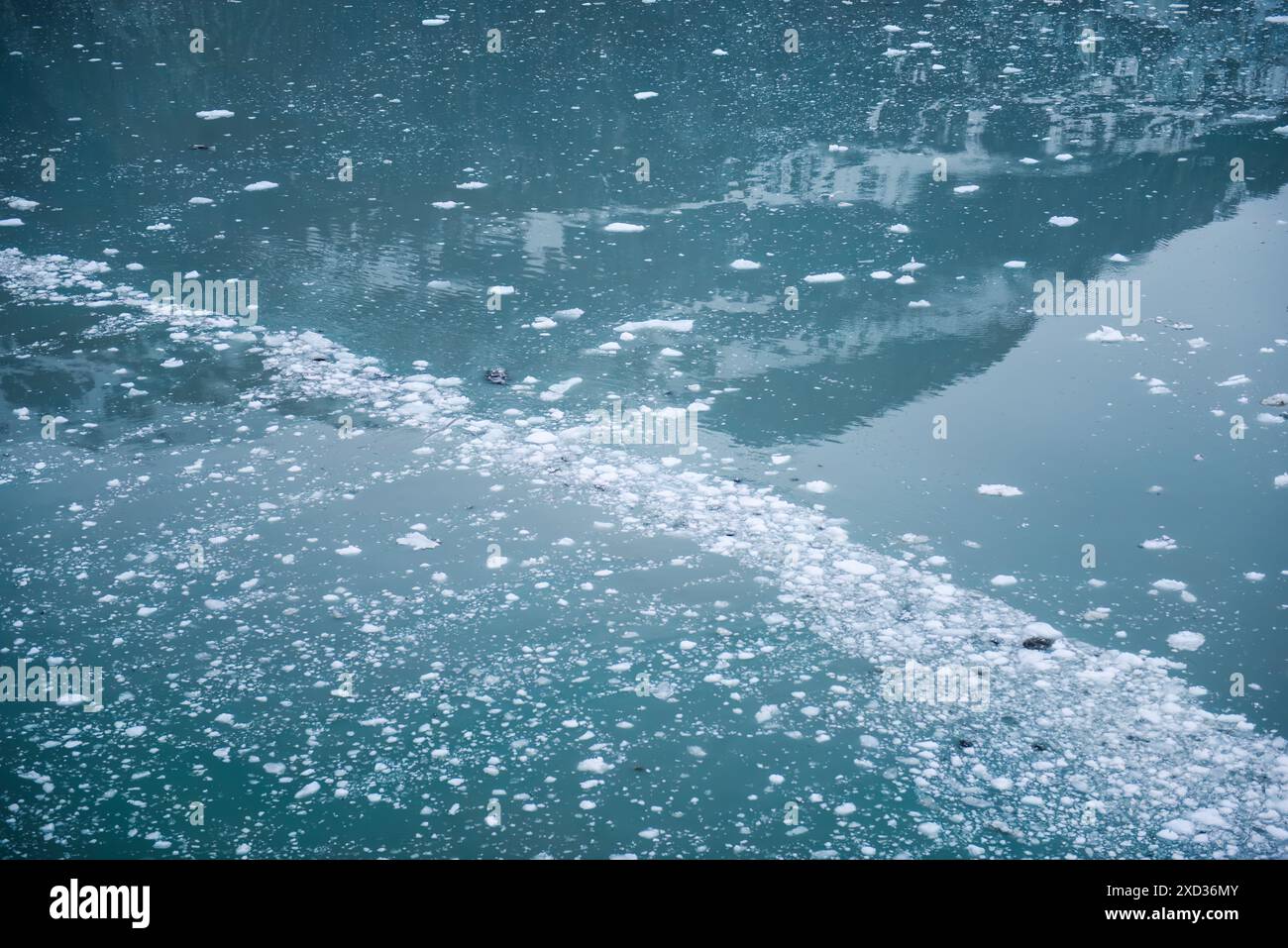 Ice pieces floating in the ocean. Mountains reflected in the icy waters ...