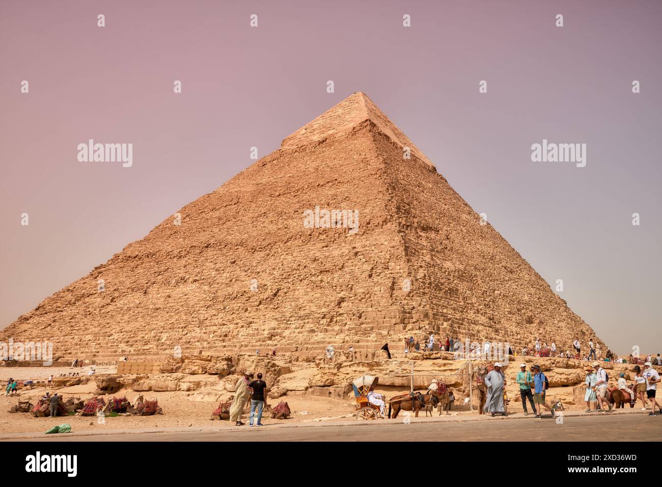 A beautiful view of the Pyramid of Khafre against dusk sky at sunset in ...