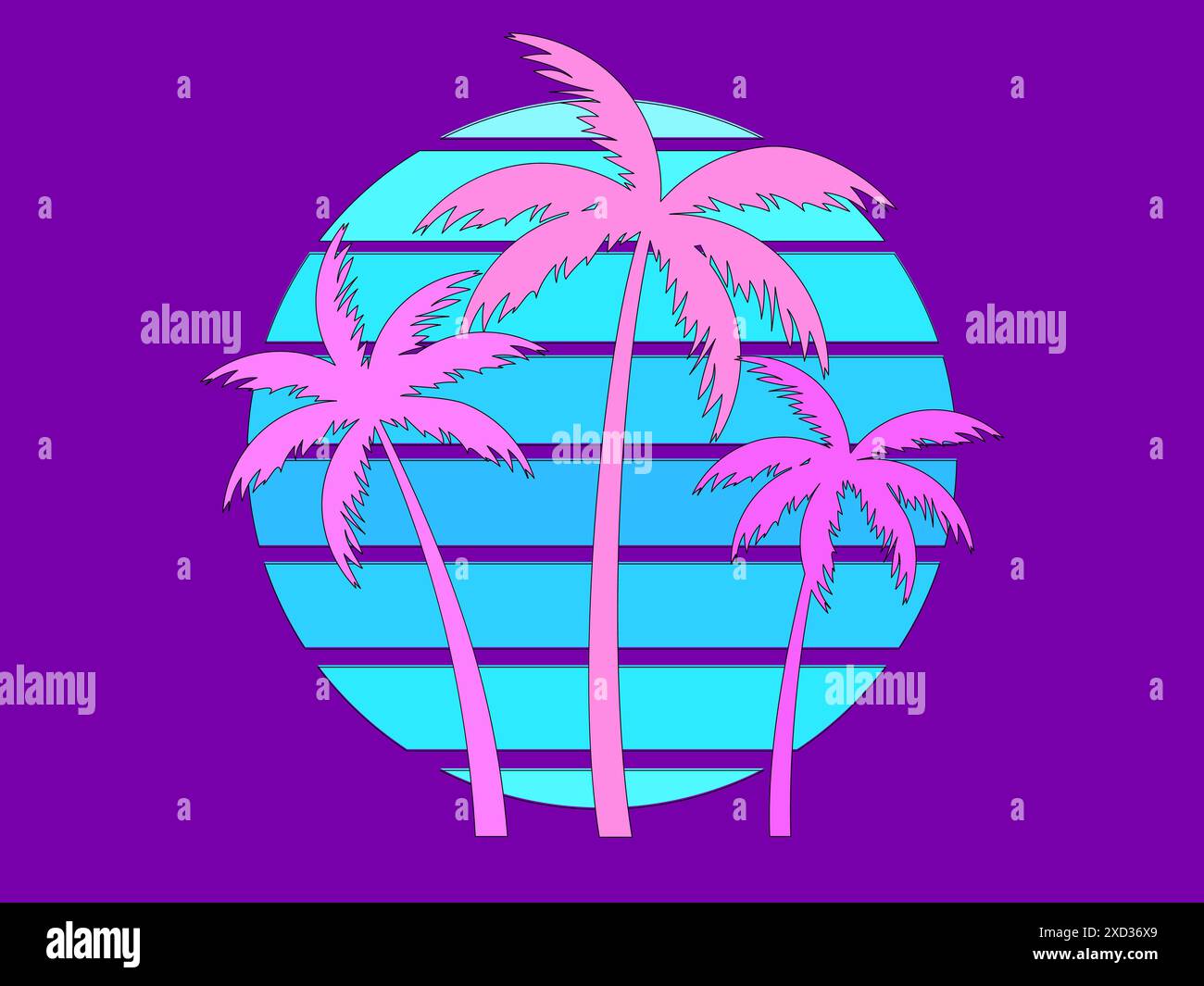 Palm trees at sunset in retro 80s style. Silhouettes of palm trees and ...