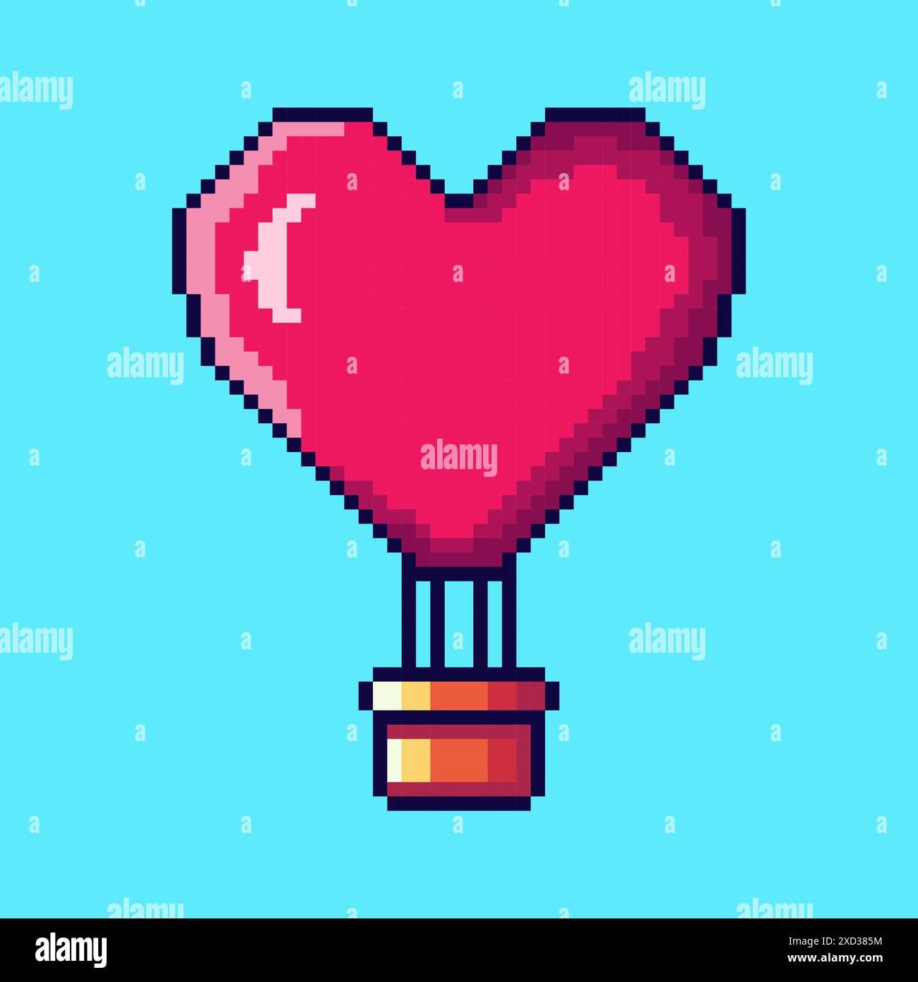 Vector Illustration of heart shaped hot air balloon with Pixel Art ...