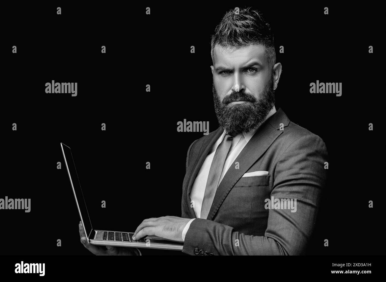 Successful business man with laptop. Handsome businessman. Business ...
