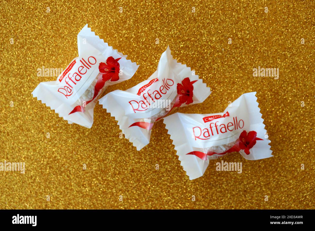 KYIV, UKRAINE - APRIL 20, 2024 Ferrero Raffaello premium sweets ...