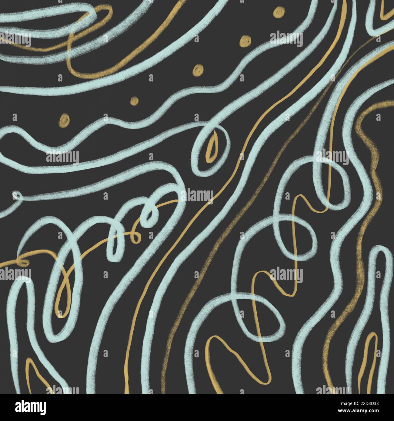 Abstract wavy lines pattern with a playful touch of gold dots on a dark ...