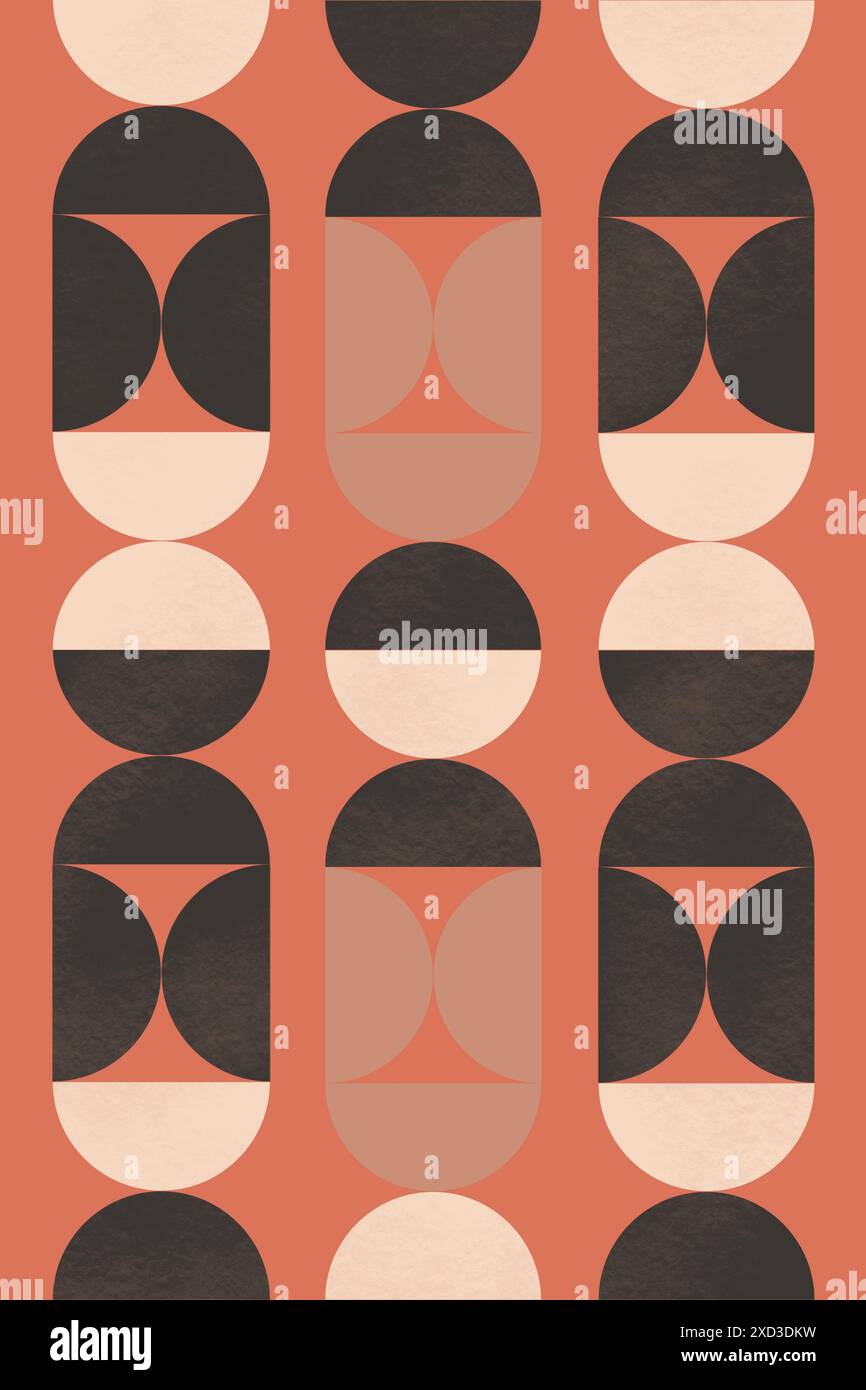Abstract retro-style geometric pattern with circular and semi-circular ...