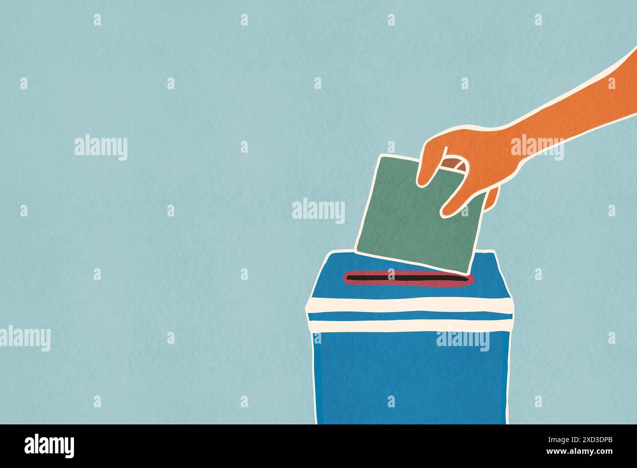 Stylized illustration depicting a hand placing a voting ballot into a ...
