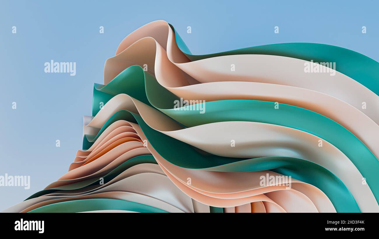 A stunning image of a 3D abstract composed of light pink and blue ...
