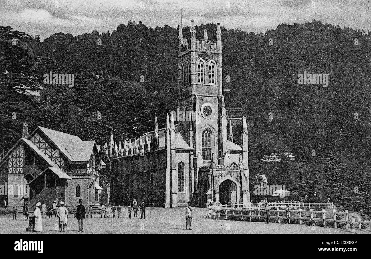 Vintage Old Black and White Photo of Christ church, shimla, himachal ...