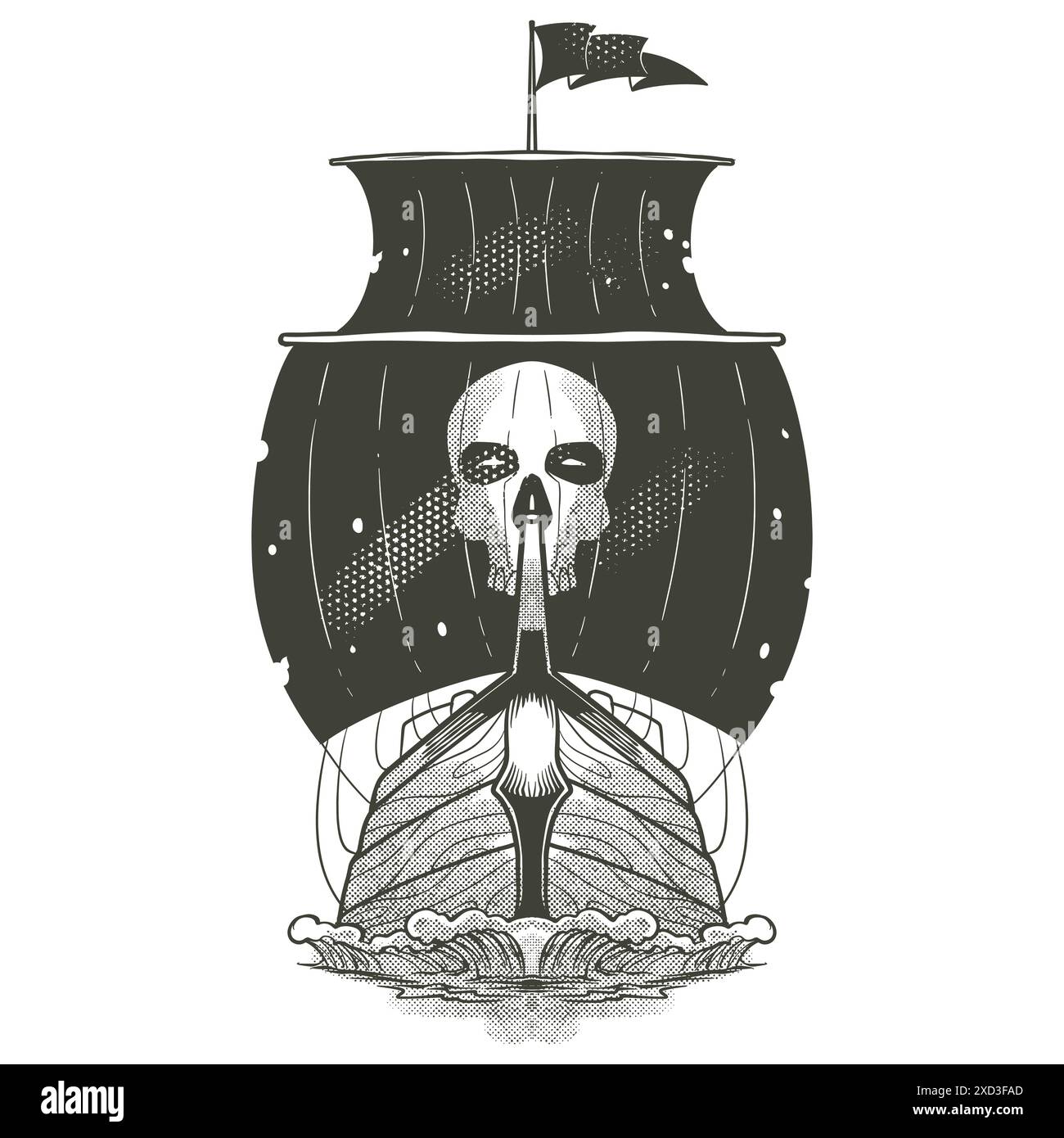 Old ship hand drawn doodle vintage drawing in black white style ...
