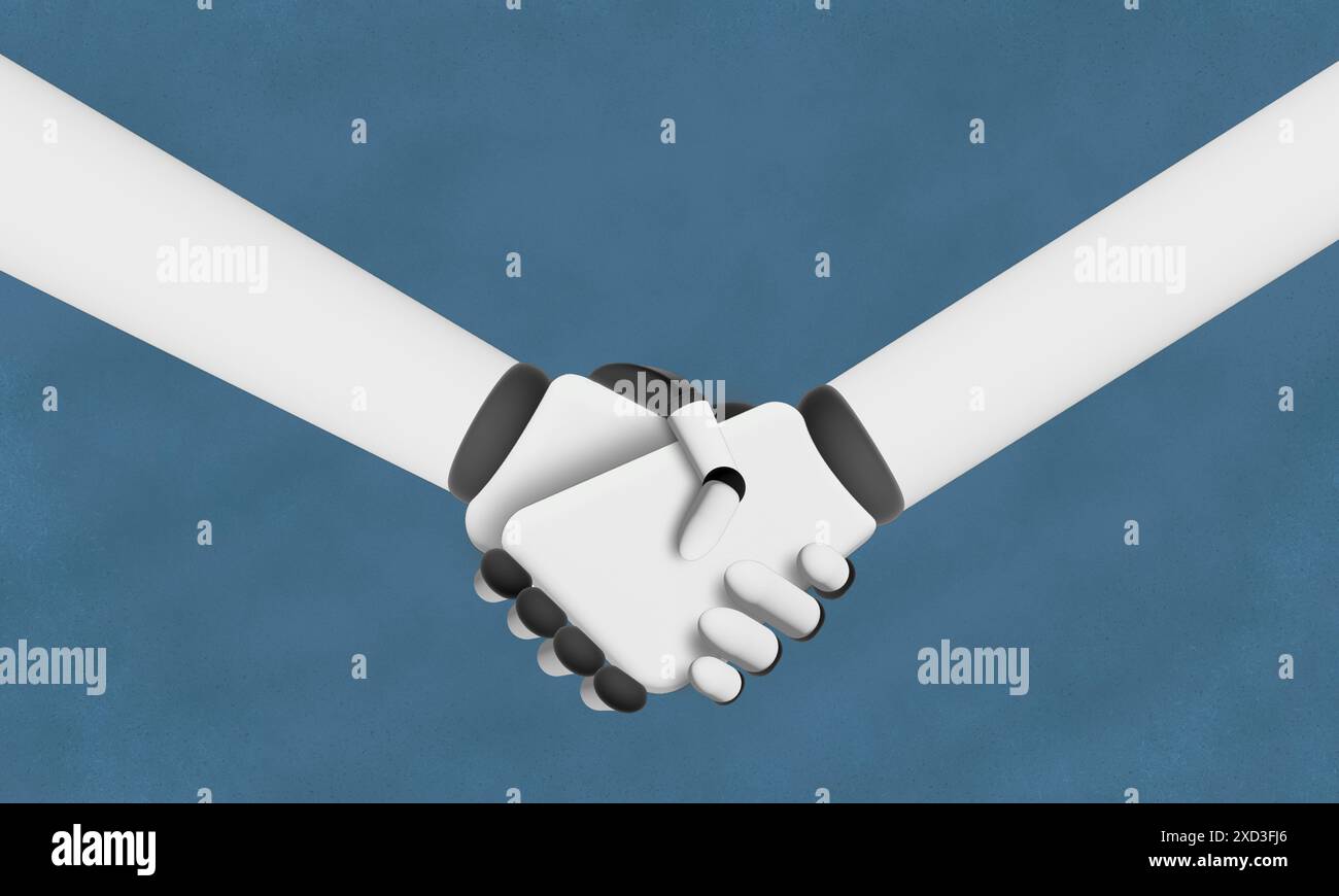 A digital illustration showcasing a stylized handshake with white 3D ...