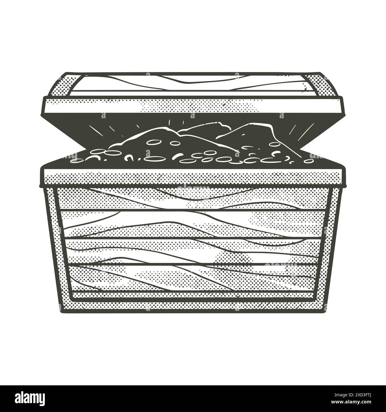 Treasure box hand drawn doodle vintage drawing in black white style ...