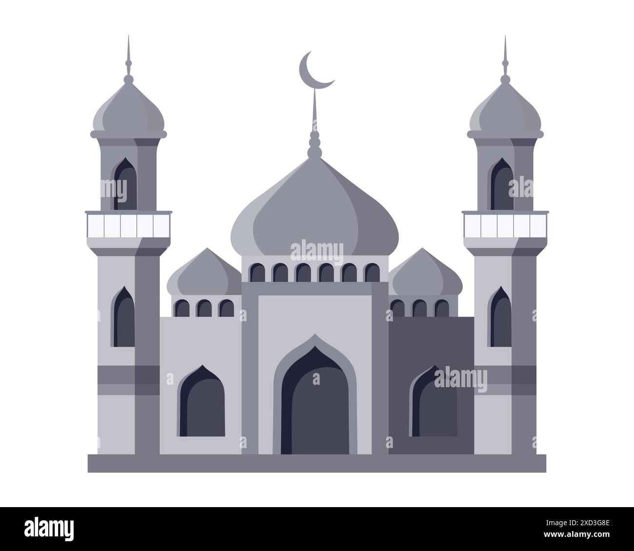 Mosque with minaret and crescent isolated on white background. Arabic ...