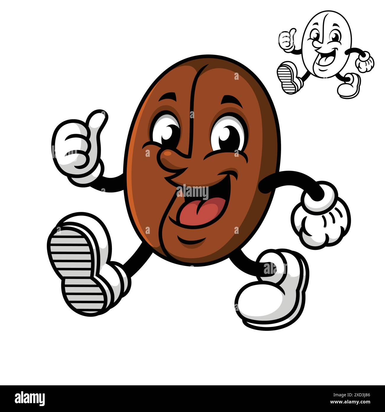 Cute Happy Coffee Bean with Line Art Drawing, Drink, Vector Character ...