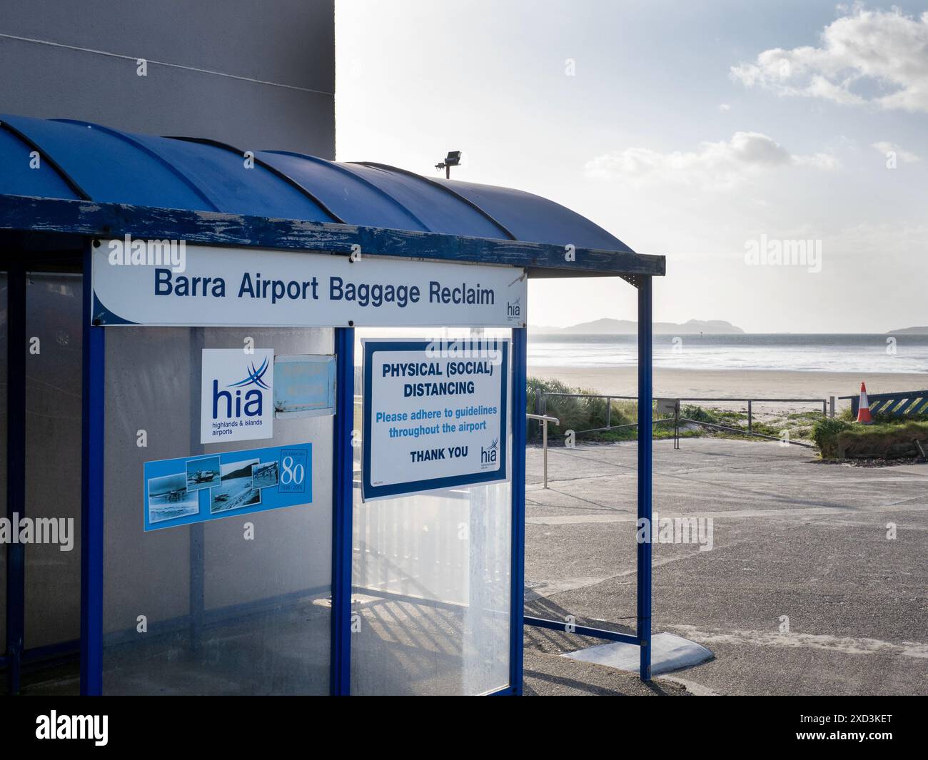 The baggage reclaim at the airport on Barra, Outer Hebrides, Scotland ...