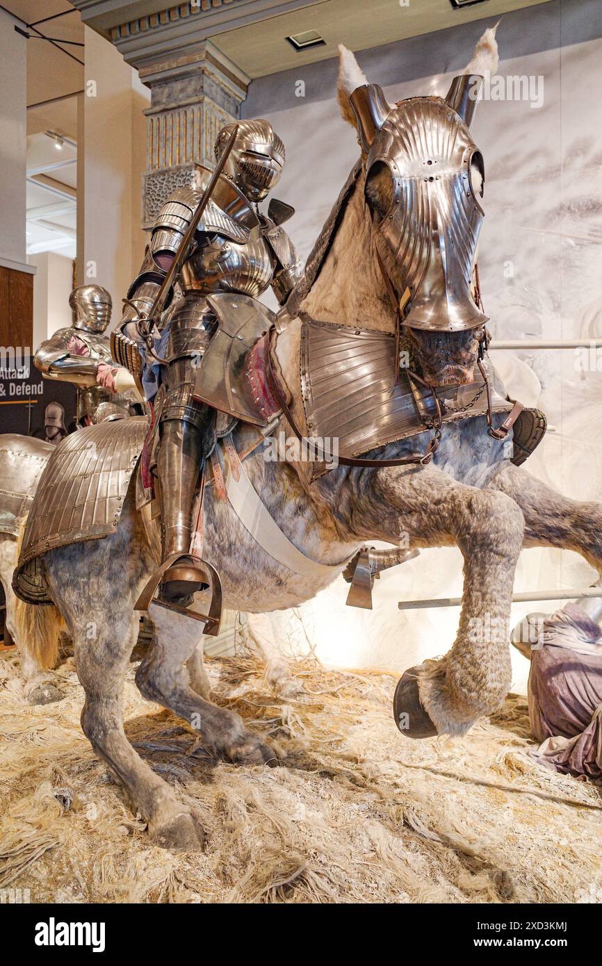 Leeds, UK - 24 Feb, 2024: Medieval weaponry and battle armour on ...
