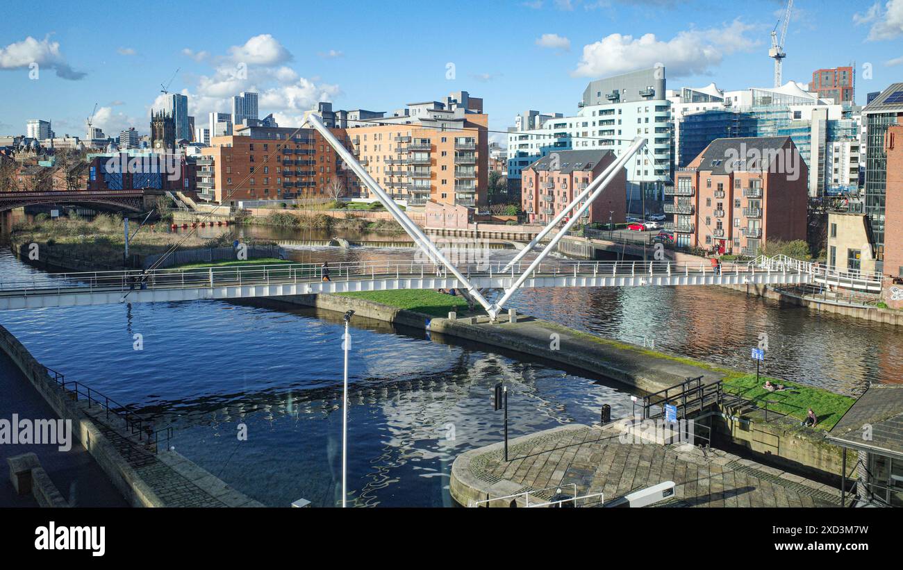Leeds, UK - 24 Feb, 2024: The River Aire and Leeds Waterfront Stock ...