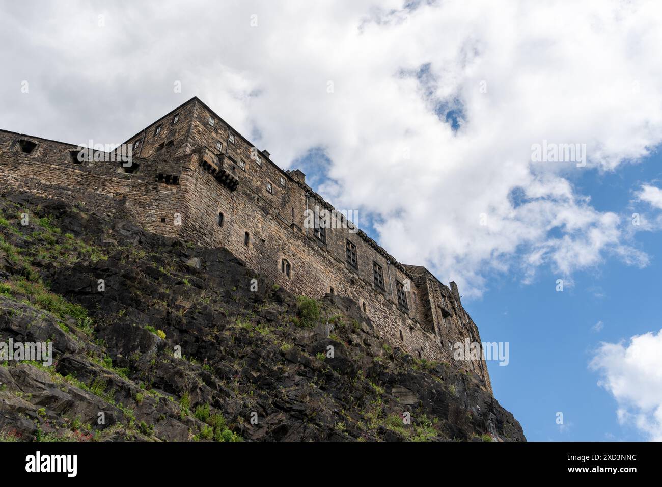 Scenic, dramatic view looking up at Edinburgh Castle, the popular ...