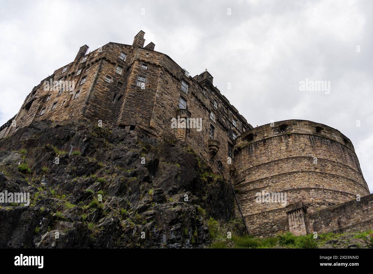 Scenic, dramatic view looking up at Edinburgh Castle, the popular ...