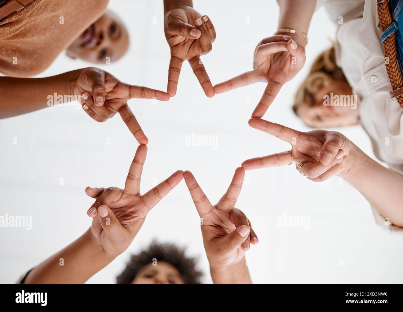 Hands, together and star with teamwork, idea for problem solving at ...