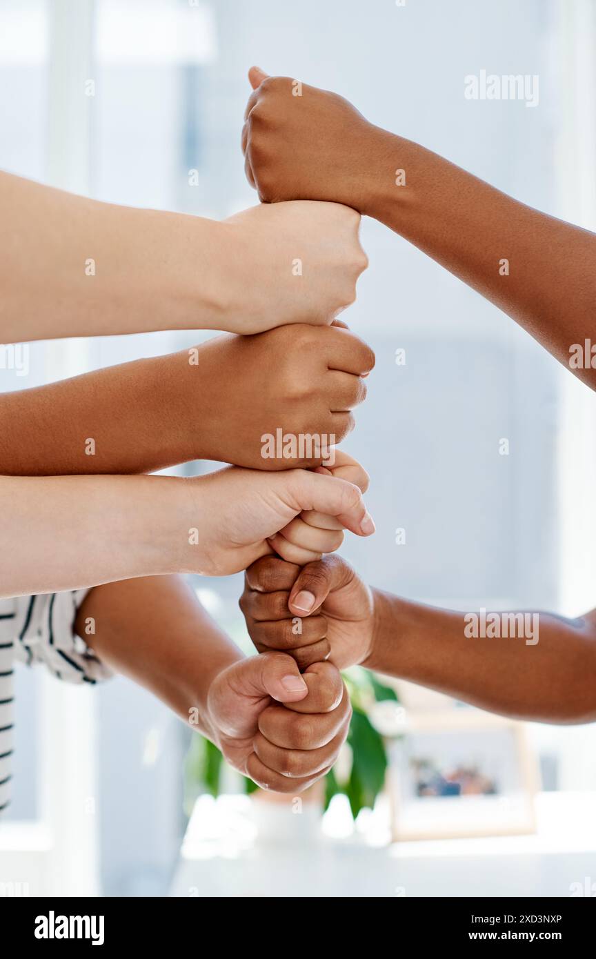 Business people, diversity and fist stack for collaboration ...