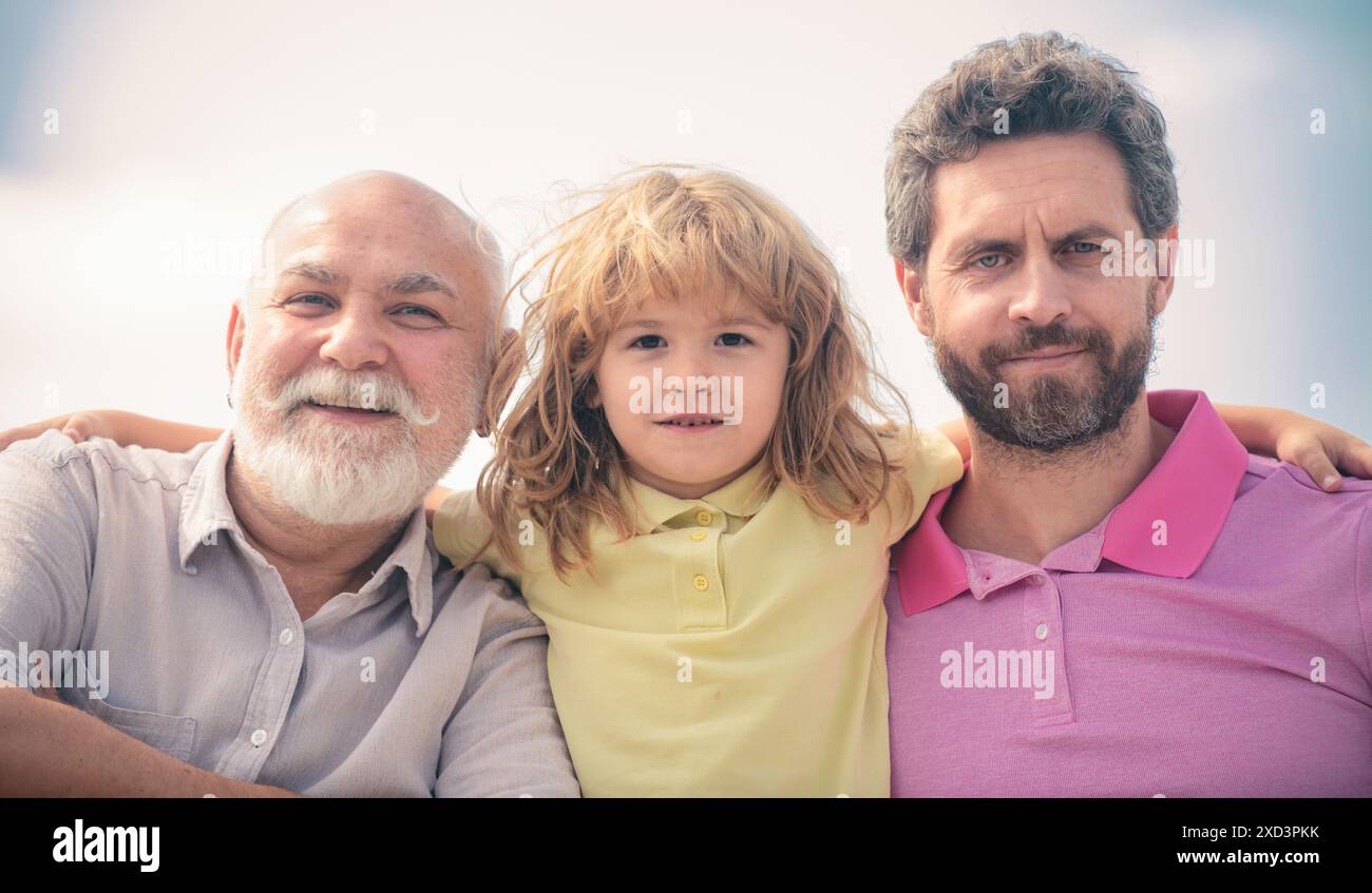 Men generation portrait of grandfather father and son child. Fathers ...
