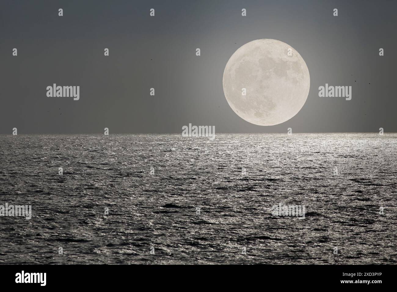 Sea in an overcast full moon night Stock Photo - Alamy