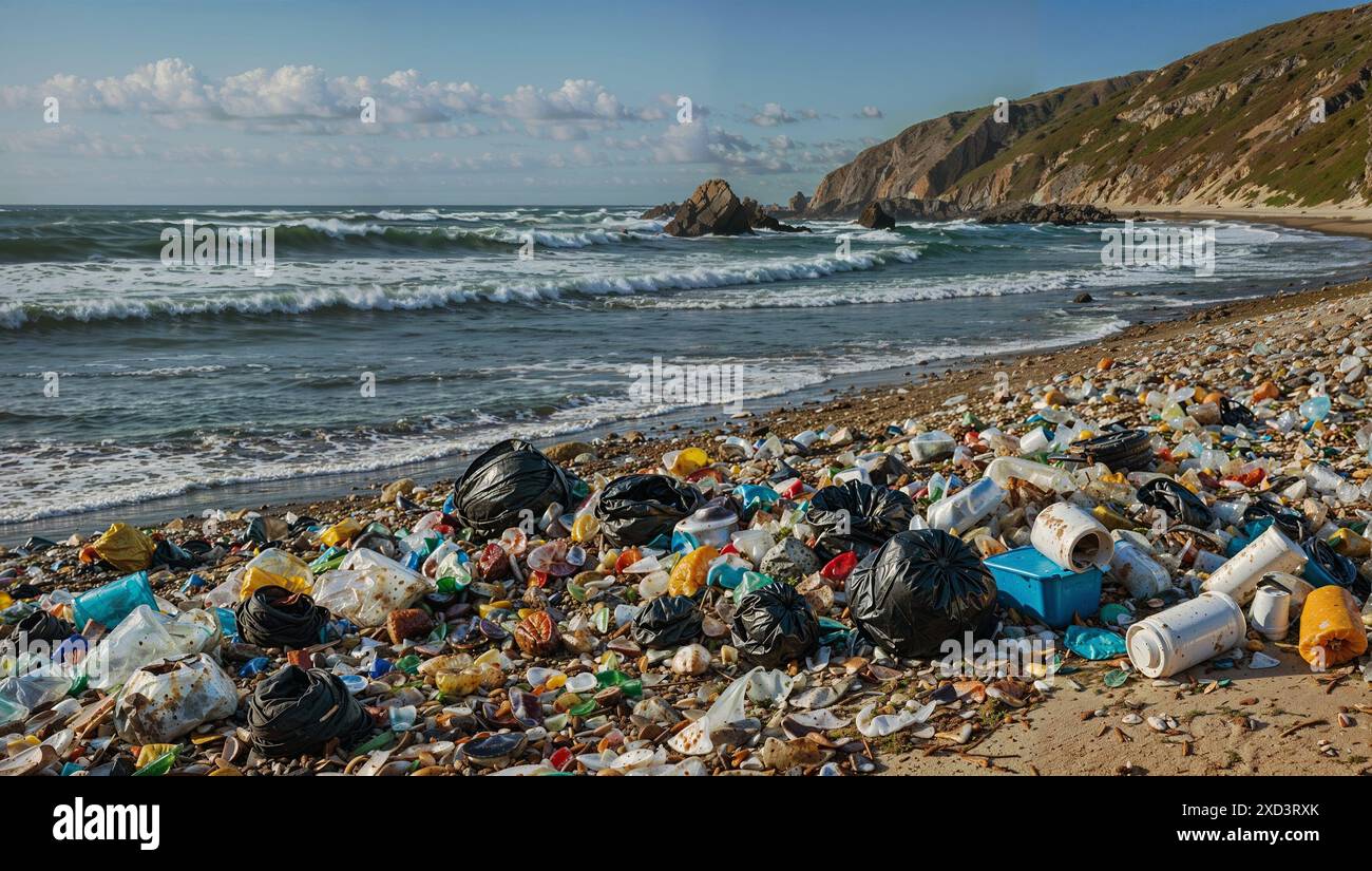 A lot of garbage washed up on the sea shore Stock Photo - Alamy