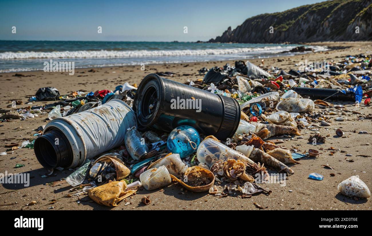 A lot of garbage washed up on the sea shore Stock Photo - Alamy