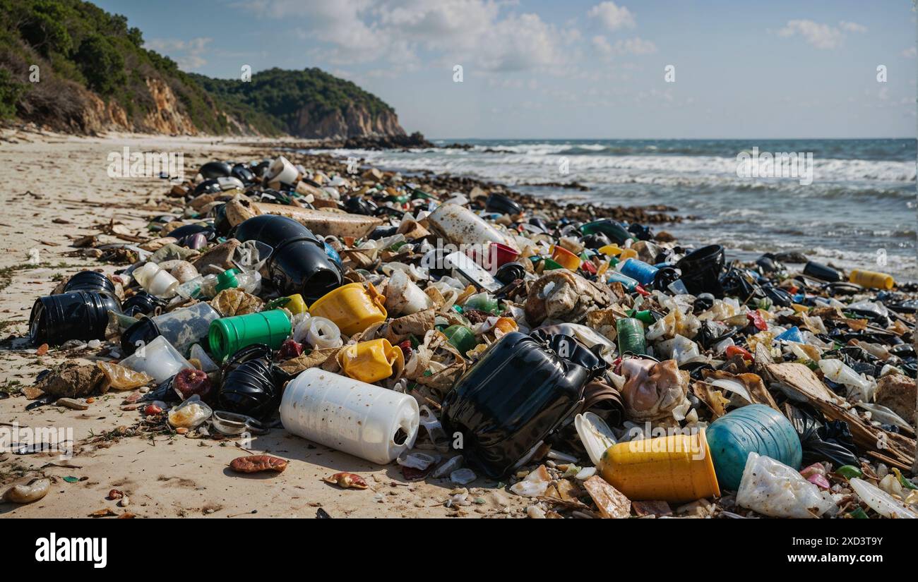 A lot of garbage washed up on the sea shore Stock Photo - Alamy