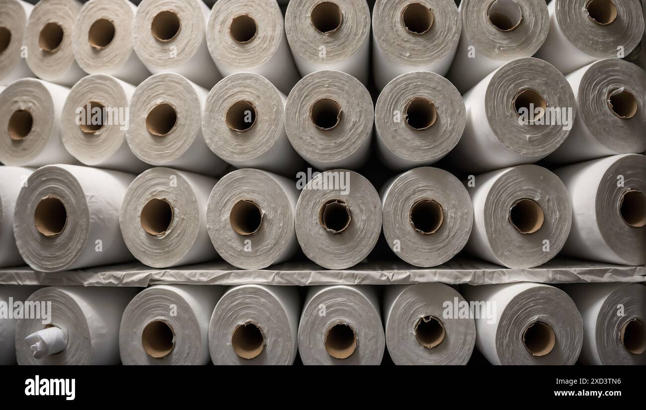 Rolls of white toilet paper stacked in piles Stock Photo - Alamy
