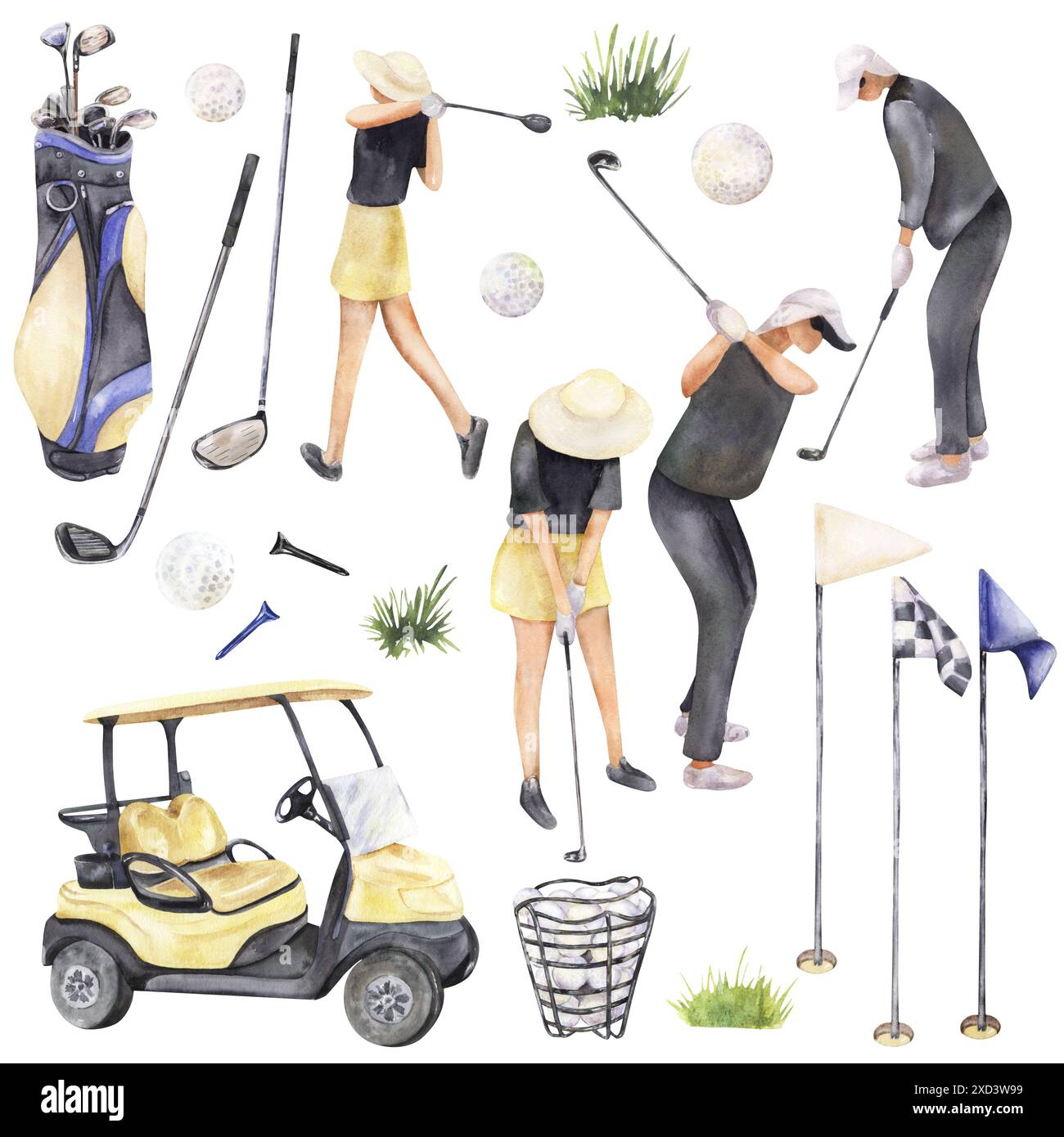 Watercolour golf theme set Stock Photo - Alamy