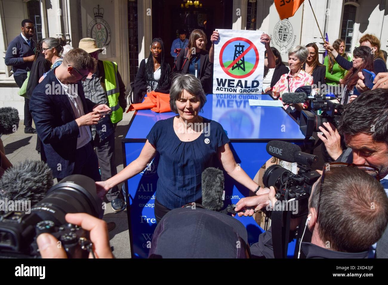 London, UK. 20th June 2024. Sarah Finch speaks to the media outside the ...