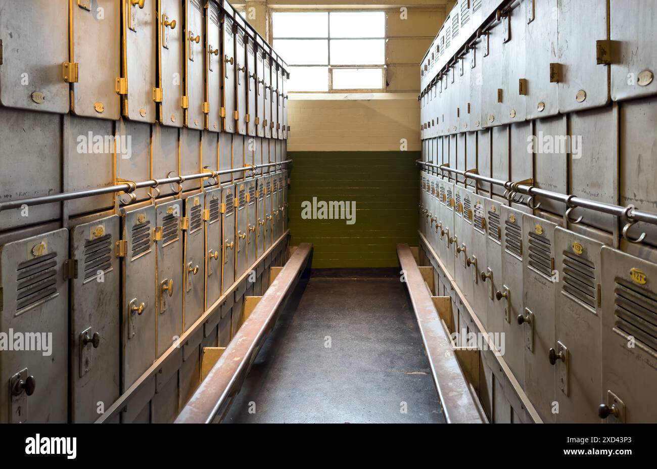 Miner's lockers in the pithead shower block at Caphouse Colliery and ...