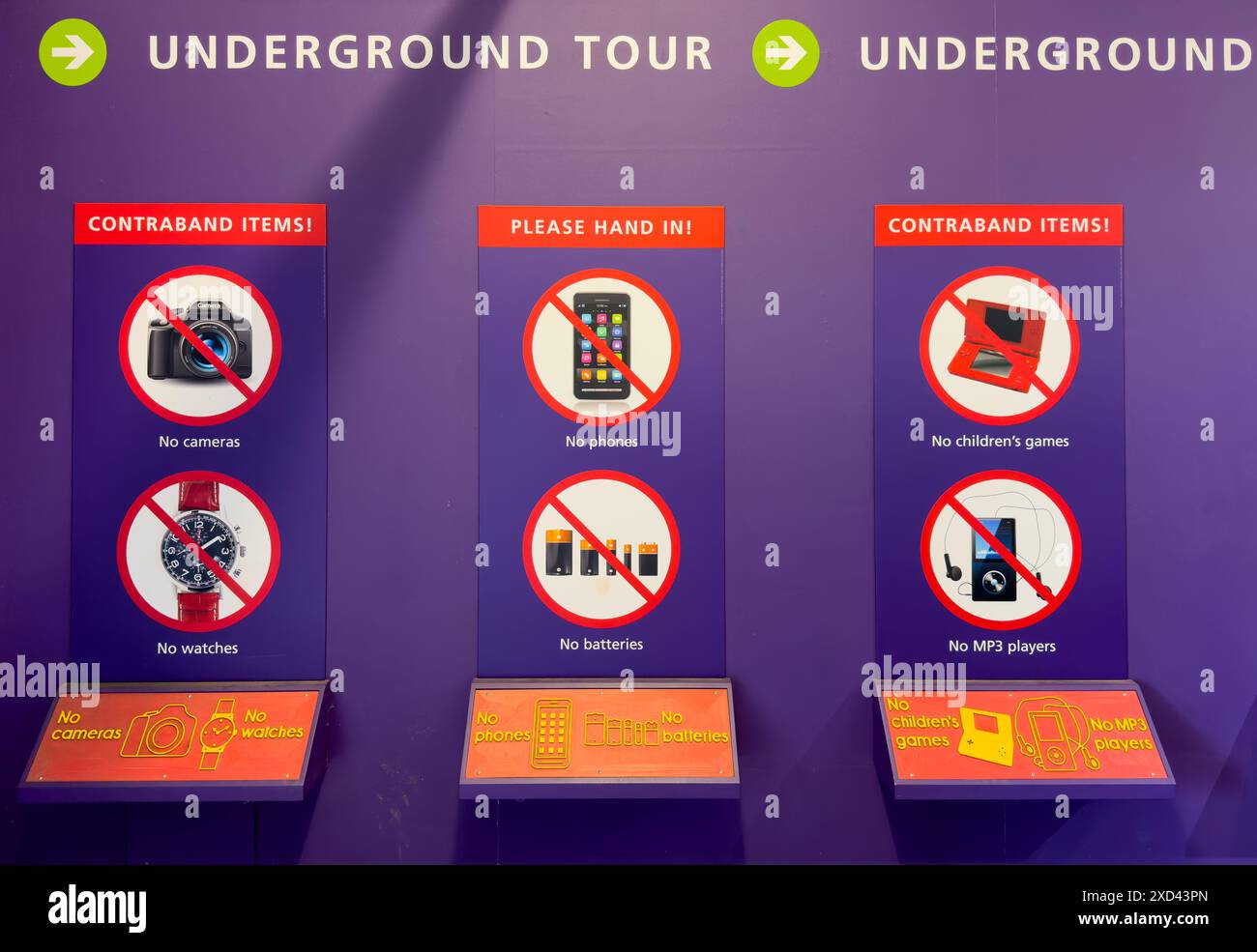 Information on prohibited battery-powered items before descending 140m ...