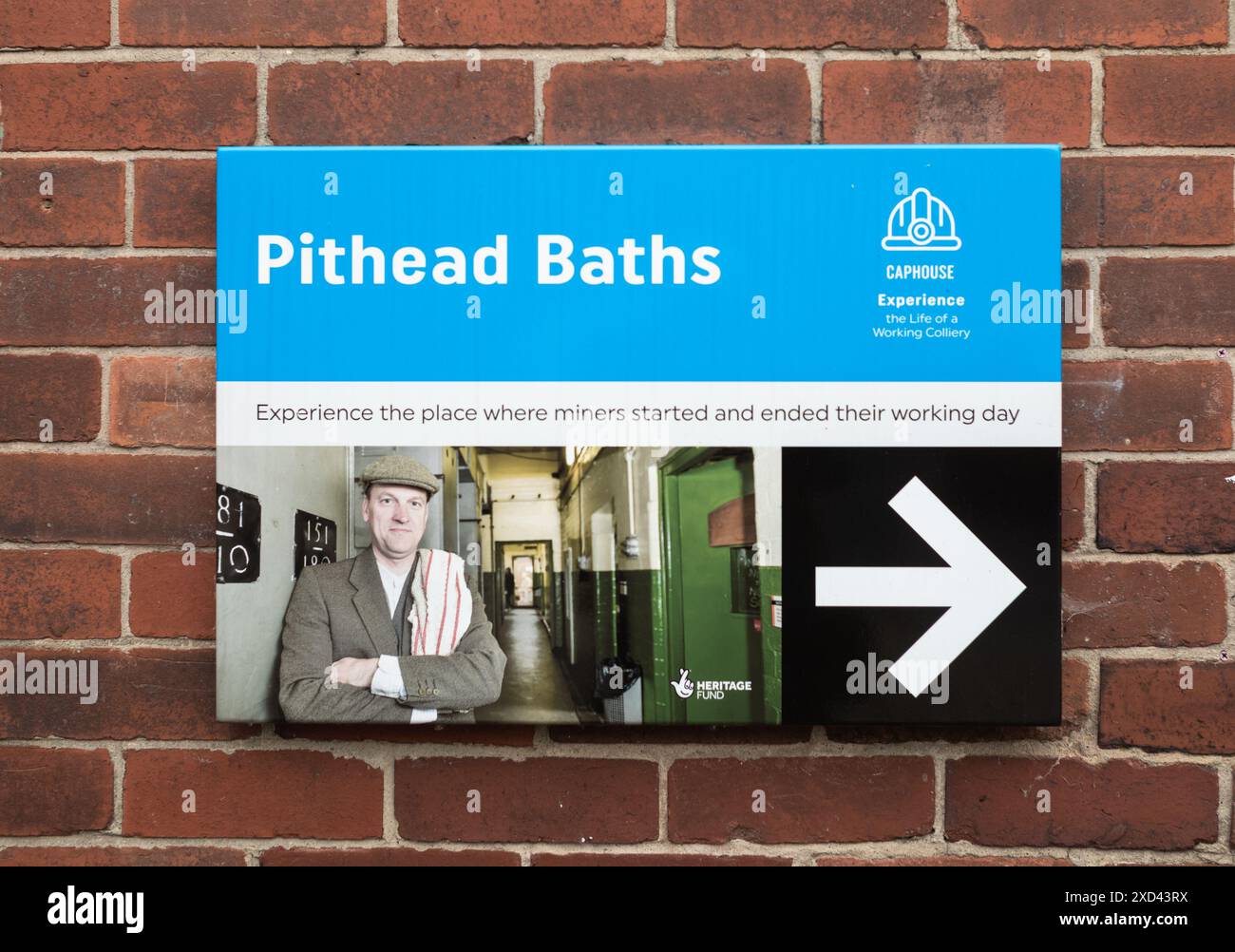 A sign for the pithead baths at Caphouse Colliery and Hope Pit, the home of the National Coal ...