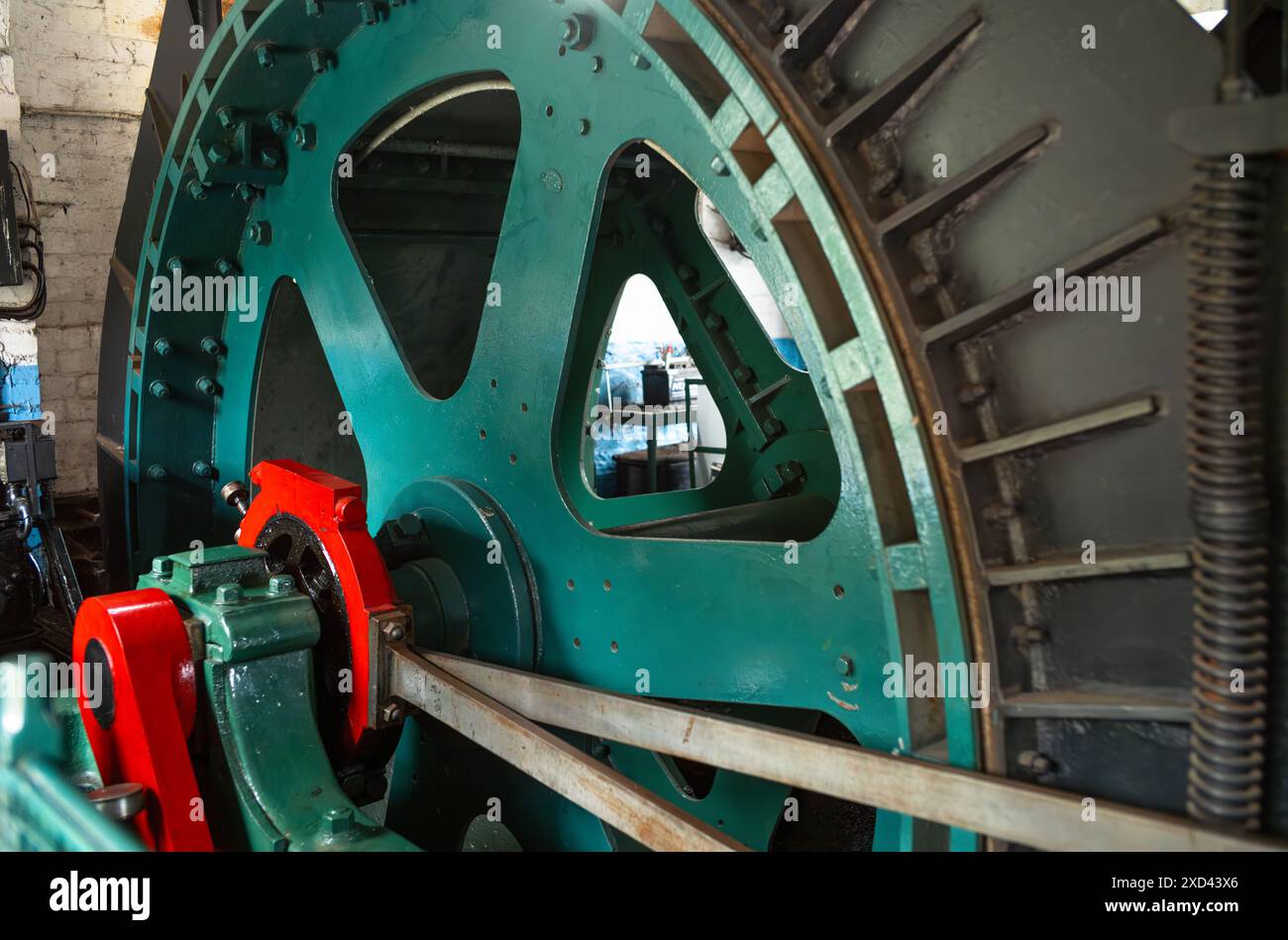 A close up of part of the vintage steam engine attached to winding gear ...